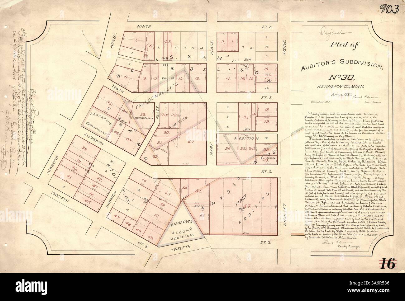 This historical map illustrates Auditor's Subdivision No. 30, a ...