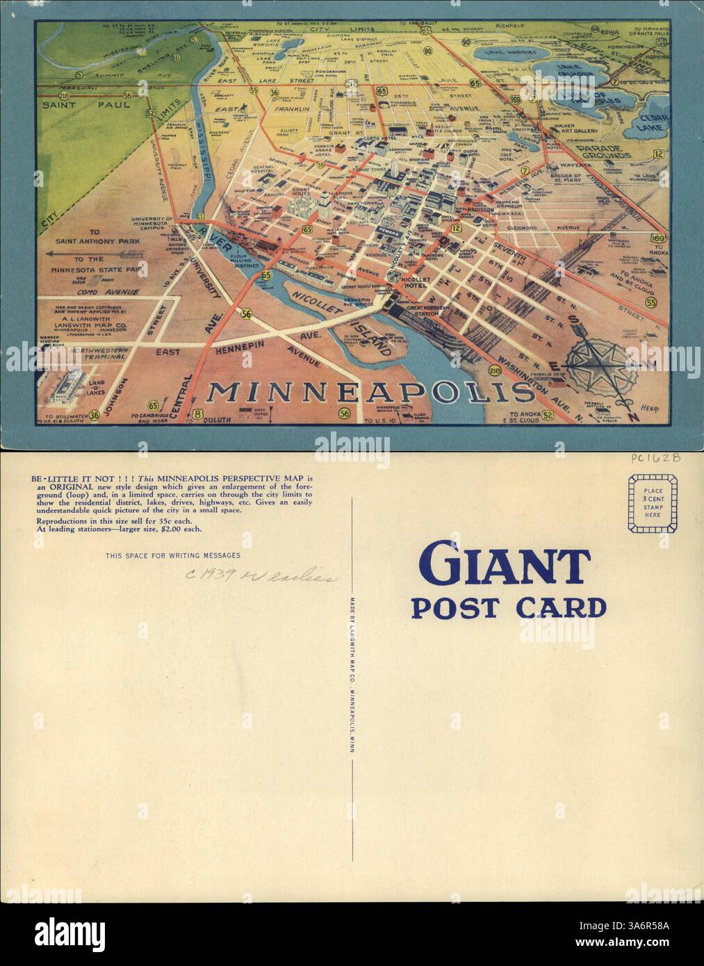 This unique perspective map of Minneapolis provides an aerial view that ...