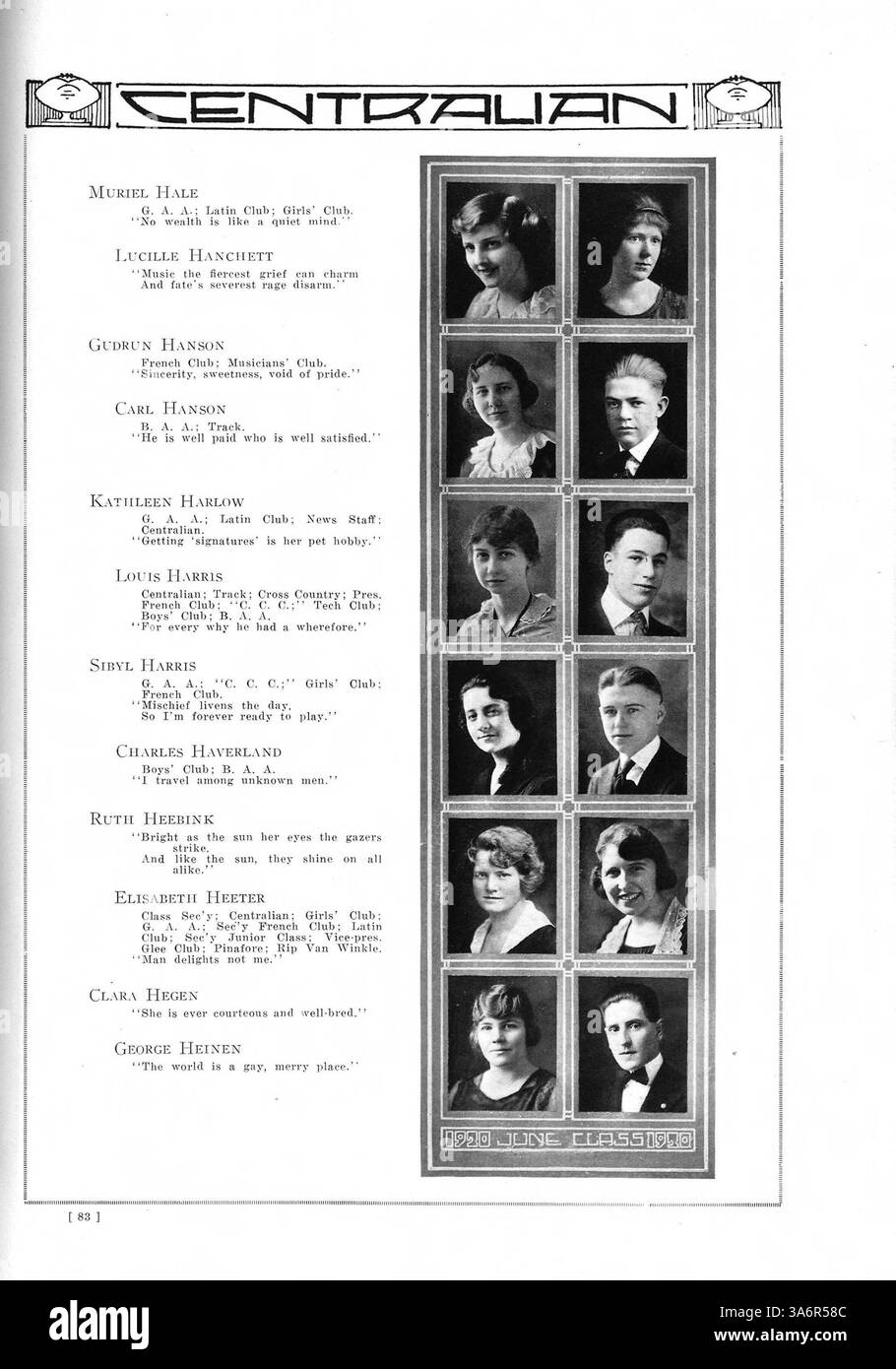 The 1920 Centralian yearbook features the students, teachers, athletic ...