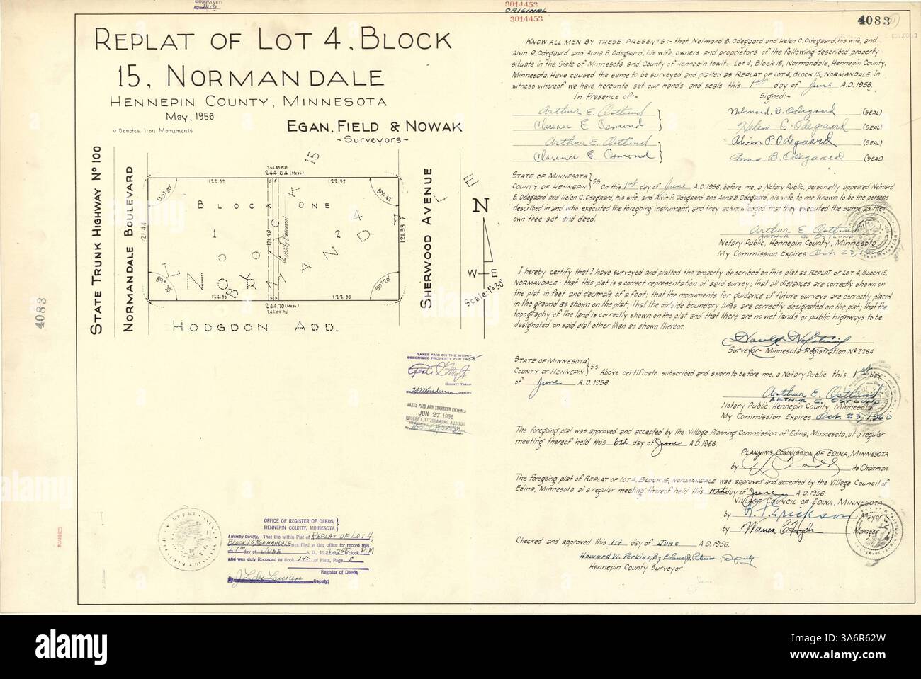 The replat of Lot 4, Block 15, Normandale represents changes to land ...