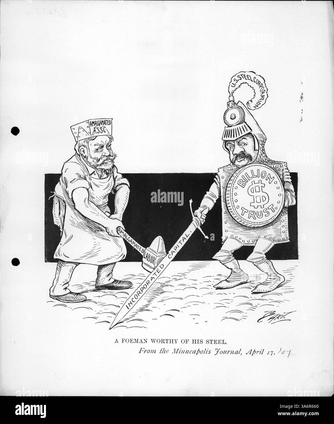 A depiction of the U.S. Steel Corporation fighting against labor unions ...