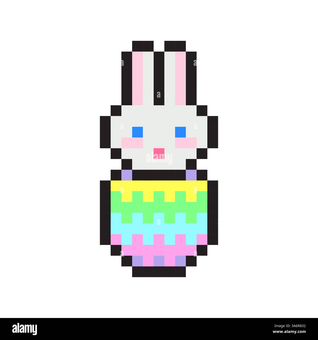 Pixel bunny icon. Multicolor Easter egg. Cute pixelated art. Retro ...