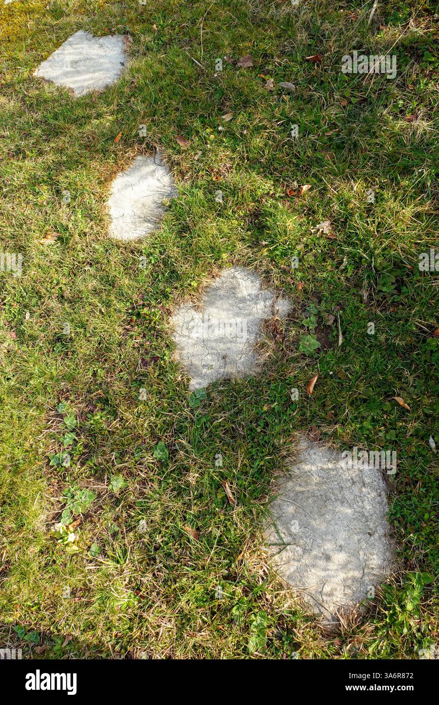 Garden Pathway with Stepping Stones in Grass Stock Photo - Alamy