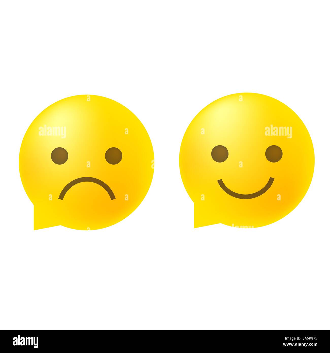 Bright chat bubbles. Sad happy mood. Vector emoticon shapes. Yellow ...