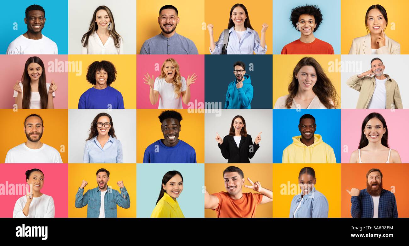 Diverse individuals celebrating joy and connection in a vibrant collage ...