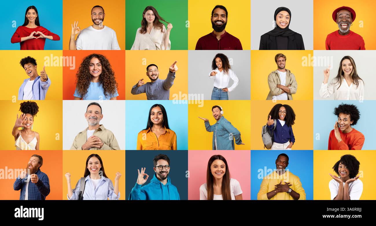 A vibrant mix of people expressing diverse cultures and emotions Stock ...