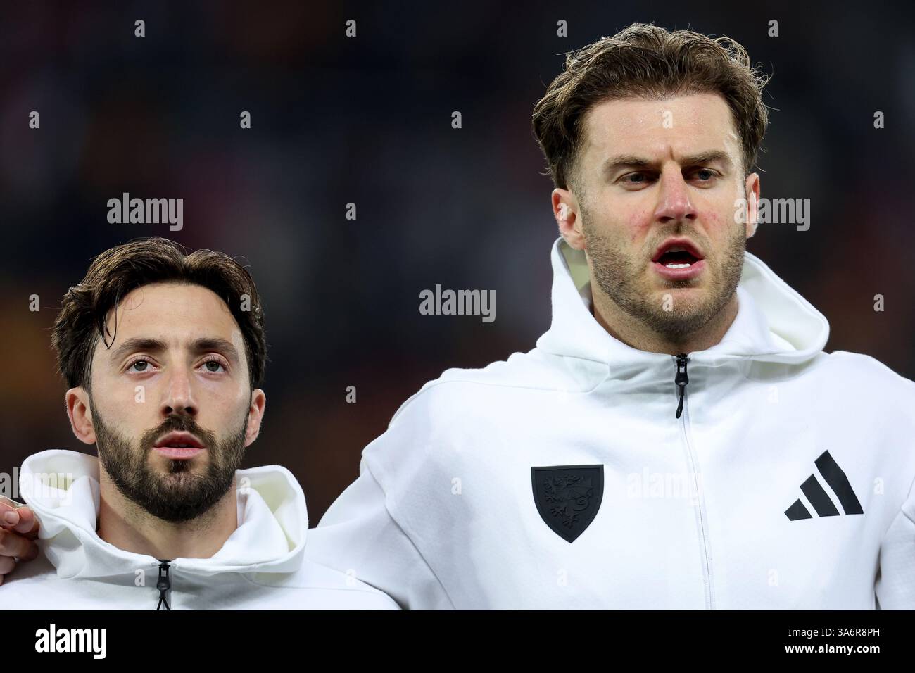SKOPJE, NORTH, Macedonia. 25th Mar, 2025. Wales' Josh Sheehan and Wales ...