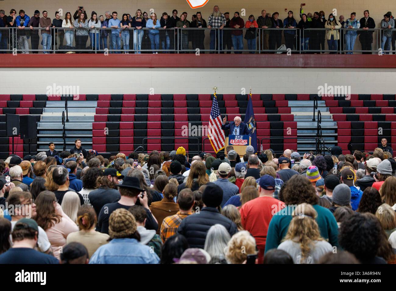 Warren, USA. 08th Mar, 2025. U.S. Sen. Bernie Sanders, I-Vt., speaks at ...