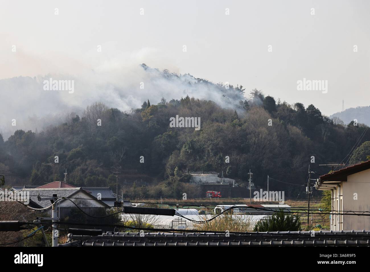 A photo shows a spreading forest fire in Imabari City, Ehime Prefecture ...