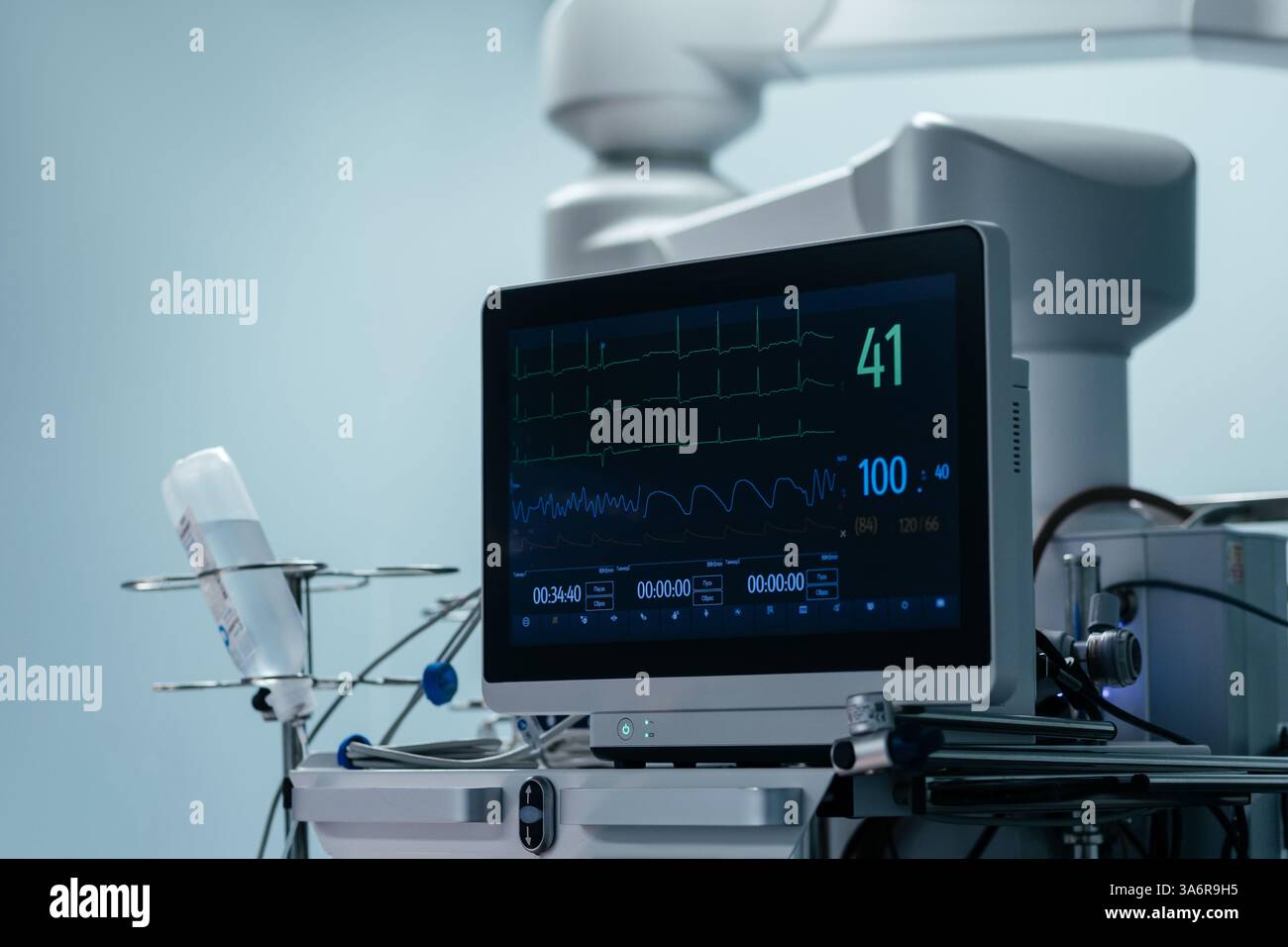 EKG monitor in intra aortic balloon pump machine. Electrocardiogram in ...