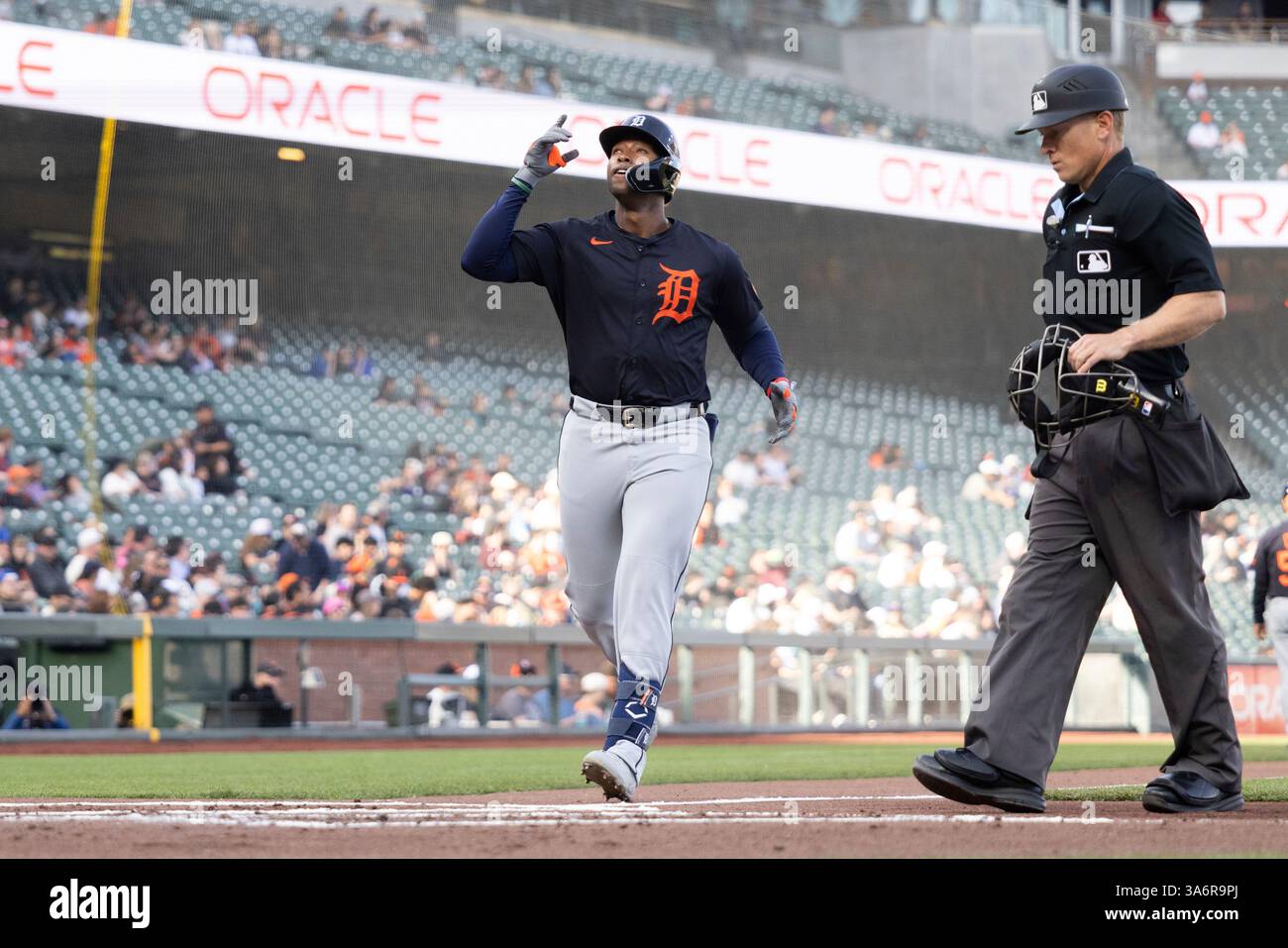 Detroit Tigers outfielder Justyn-Henry Malloy scores a home run during ...