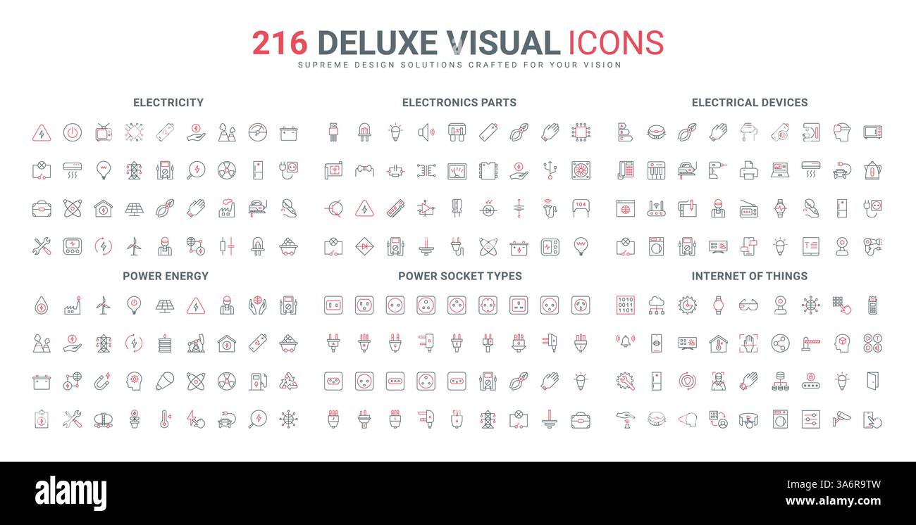 Electricity And Power Energy Iot Services Line Icon Set Electronic
