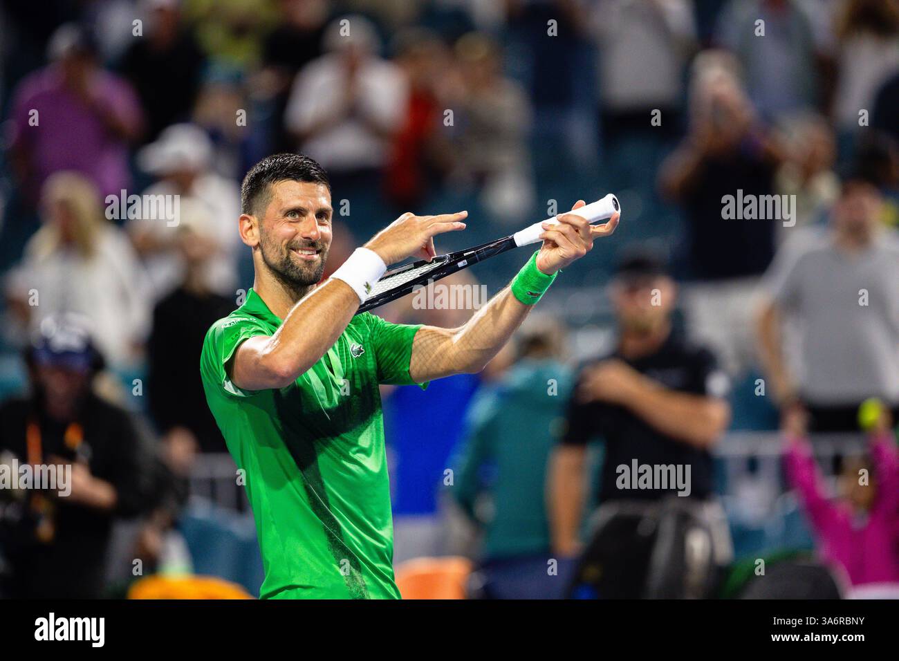 MIAMI GARDENS, FLORIDA - MARCH 25: Novak Djokovic of Serbia celebrates ...