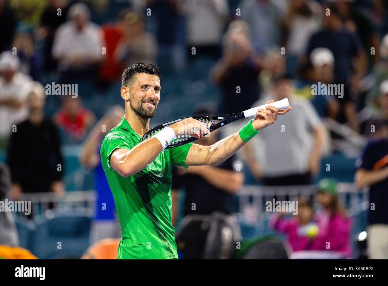 MIAMI GARDENS, FLORIDA - MARCH 25: Novak Djokovic of Serbia celebrates ...