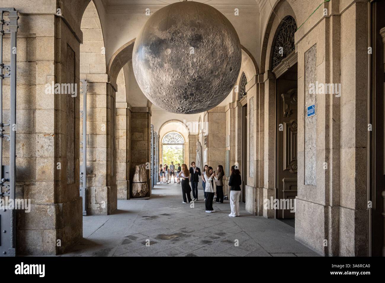 Porto, Portugal - July 30, 2024: Huge moon art installation hanging ...