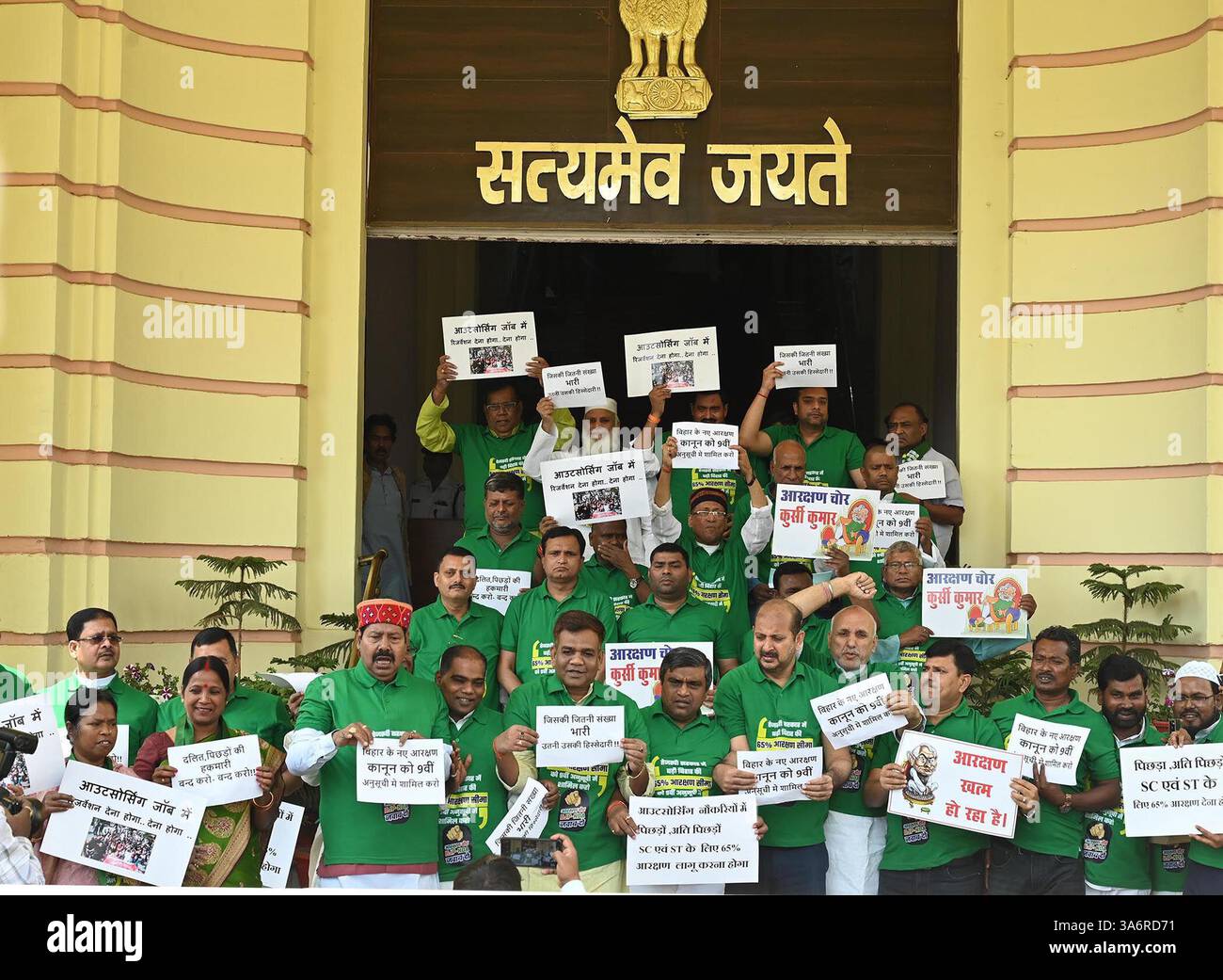 PATNA, INDIA - MARCH 25: RJD legislators demonstrating during Budget Session outside of Bihar ...