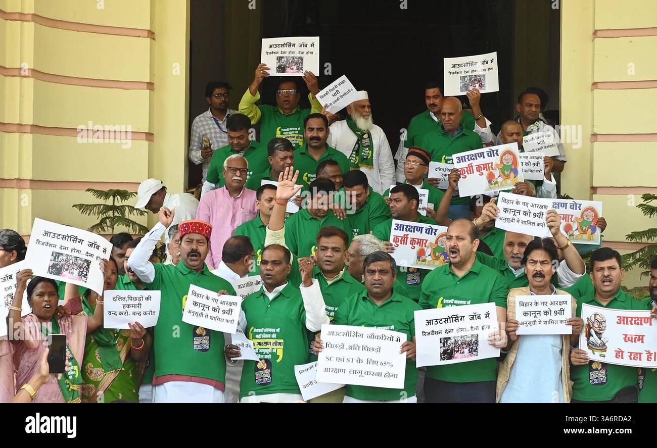 Patna, India. 25th Mar, 2025. PATNA, INDIA - MARCH 25: RJD legislators demonstrating during ...