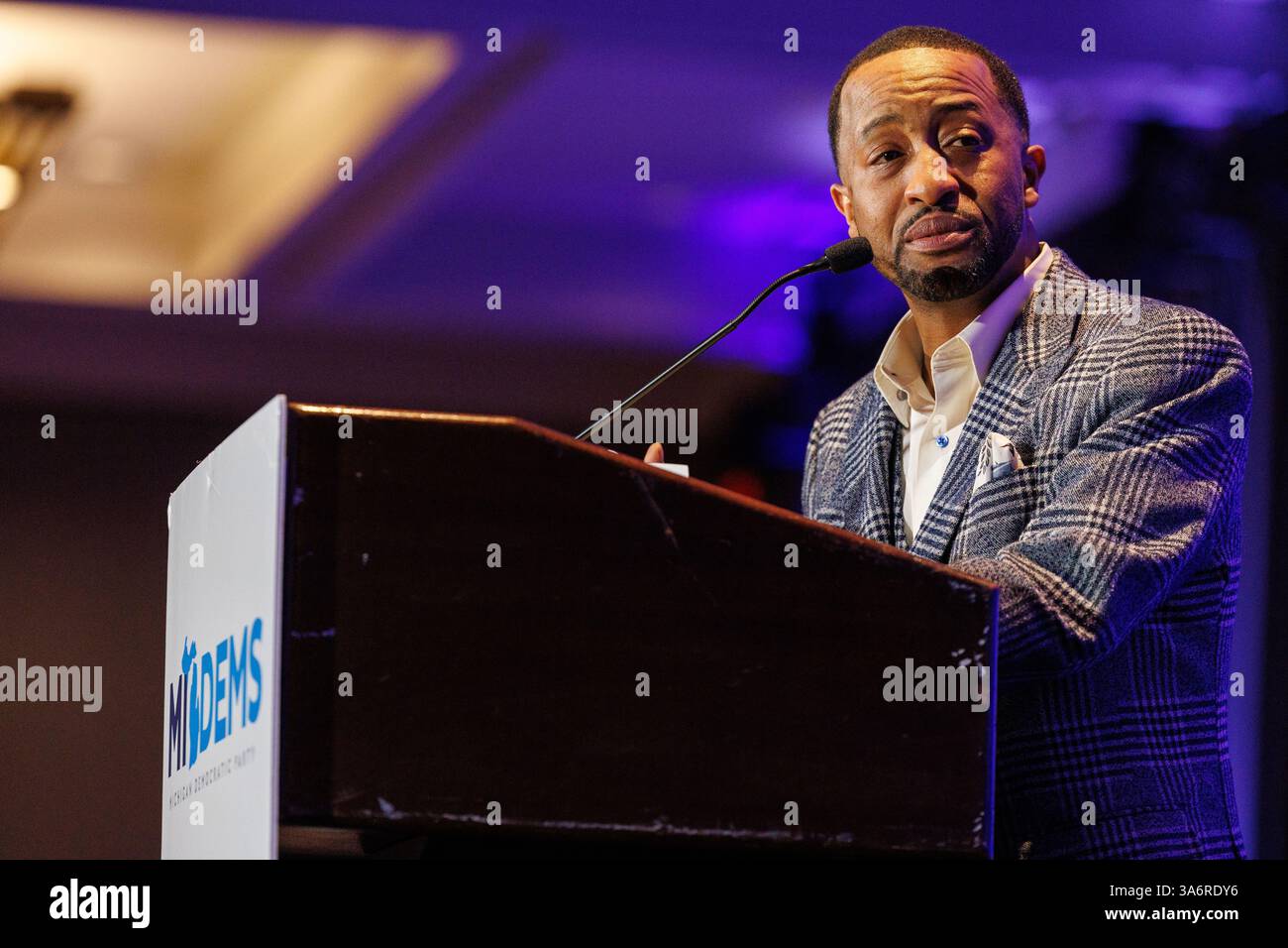 Detroit, USA. 22nd Feb, 2025. Al Williams speaks at the Michigan ...
