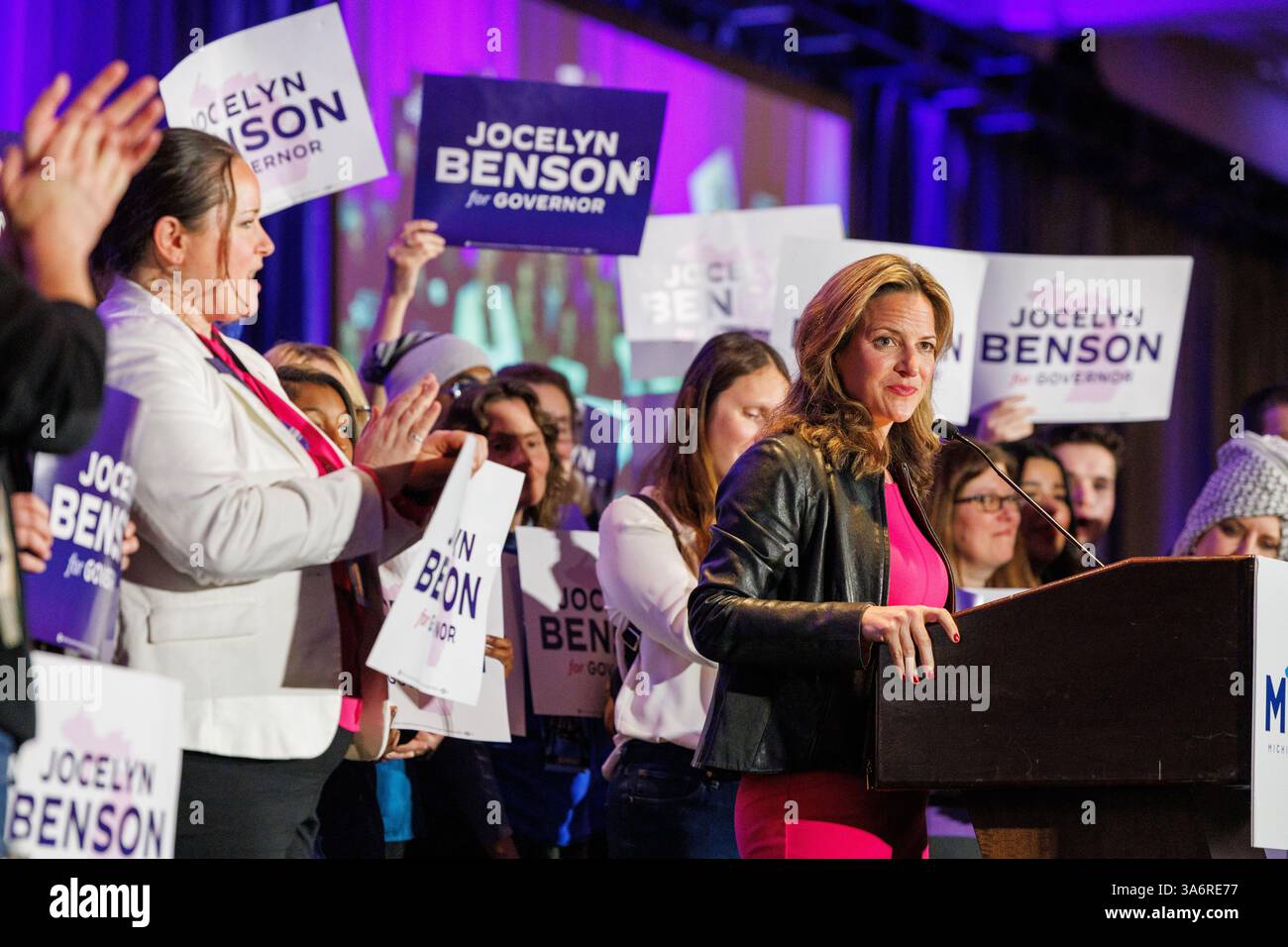 Detroit, USA. 22nd Feb, 2025. Michigan Secretary of State Jocelyn ...