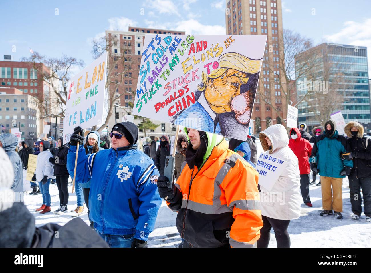 Lansing, USA. 17th Feb, 2025. Hundreds of protesters gathered on the ...