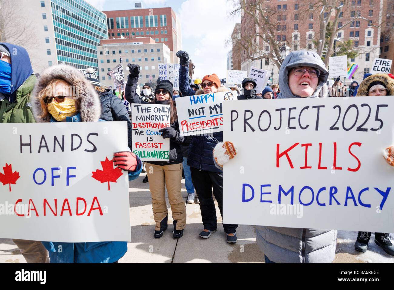 Lansing, USA. 17th Feb, 2025. Hundreds of protesters gathered on the ...