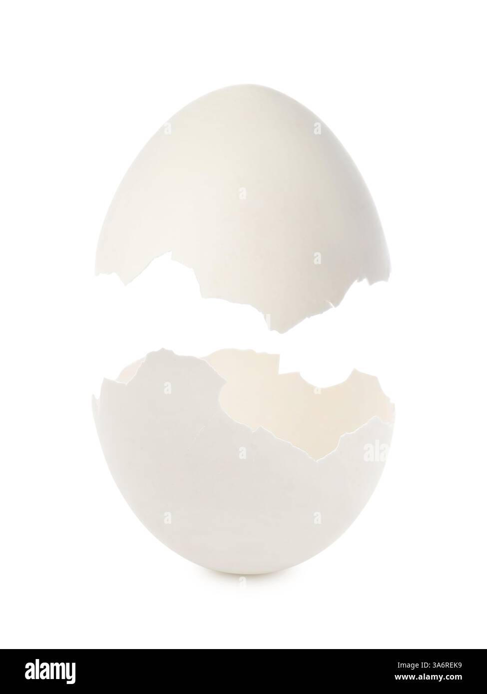 Halves of cracked egg shell on white background Stock Photo - Alamy