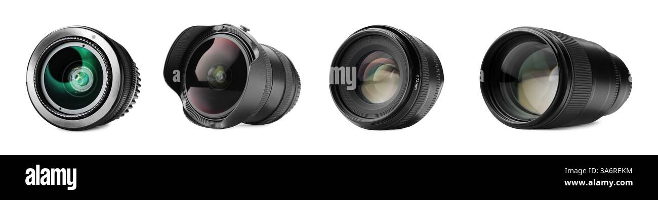 Photo camera lenses isolated on white, set Stock Photo - Alamy