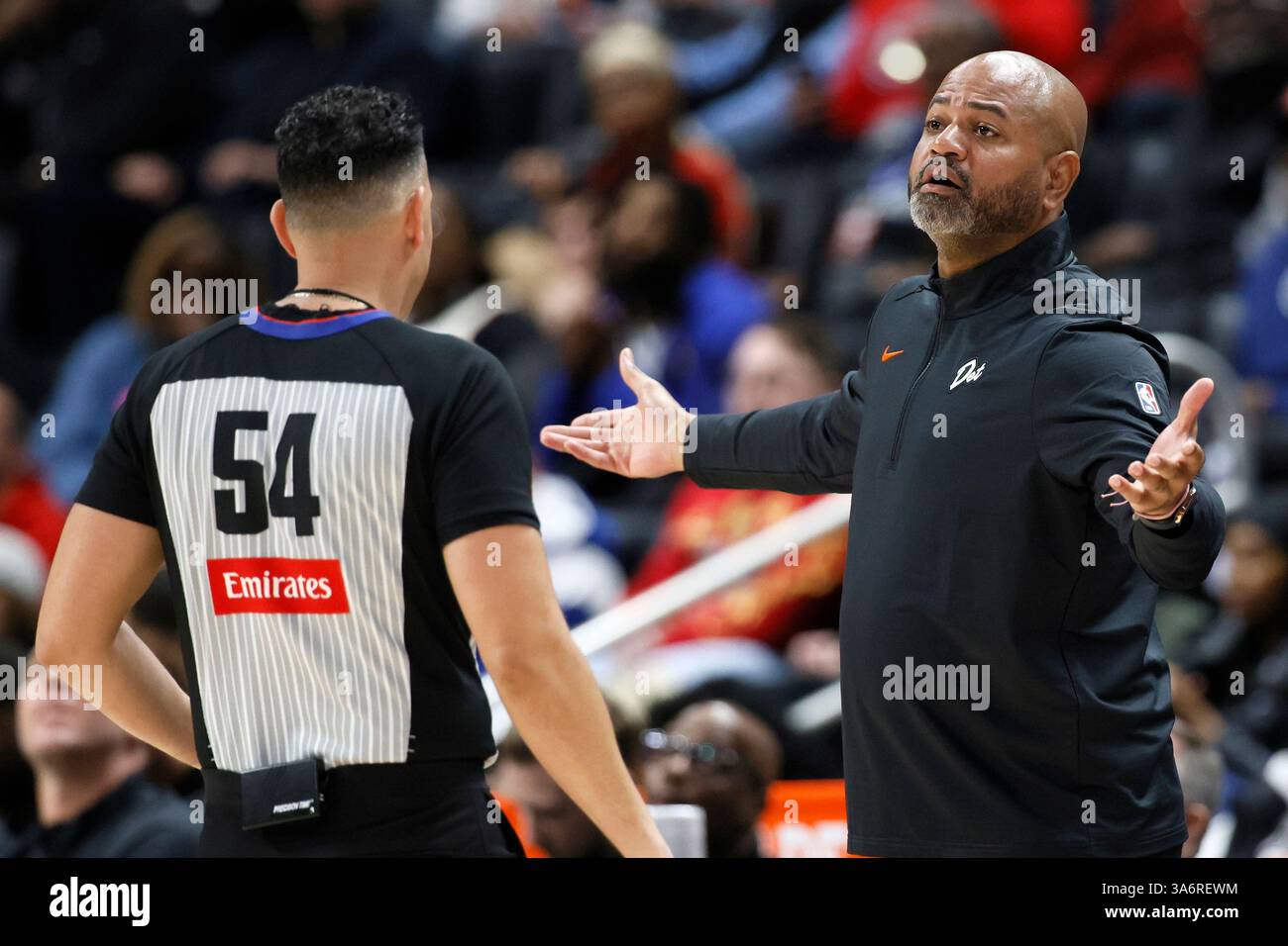 Detroit Pistons head coach J.B. Bickerstaff looks for an explanation ...