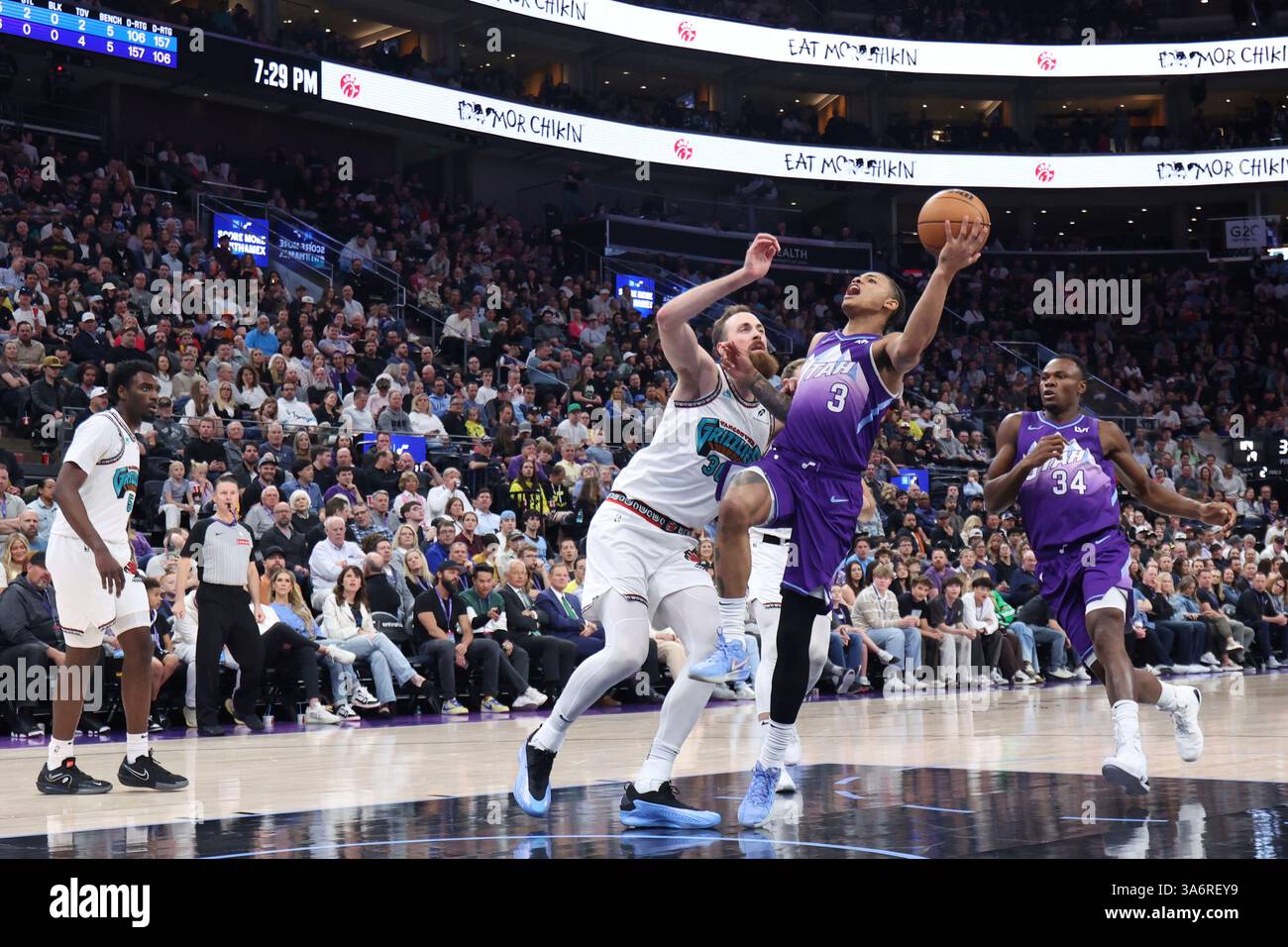 Utah Jazz guard Keyonte George (3) shoots over Memphis Grizzlies center ...