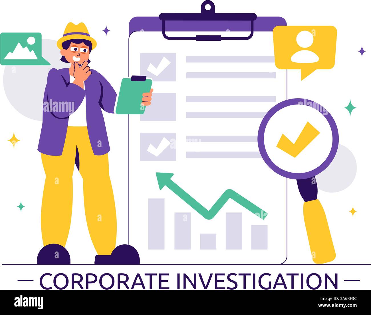 Corporate Investigation Vector Illustration Featuring Observation ...