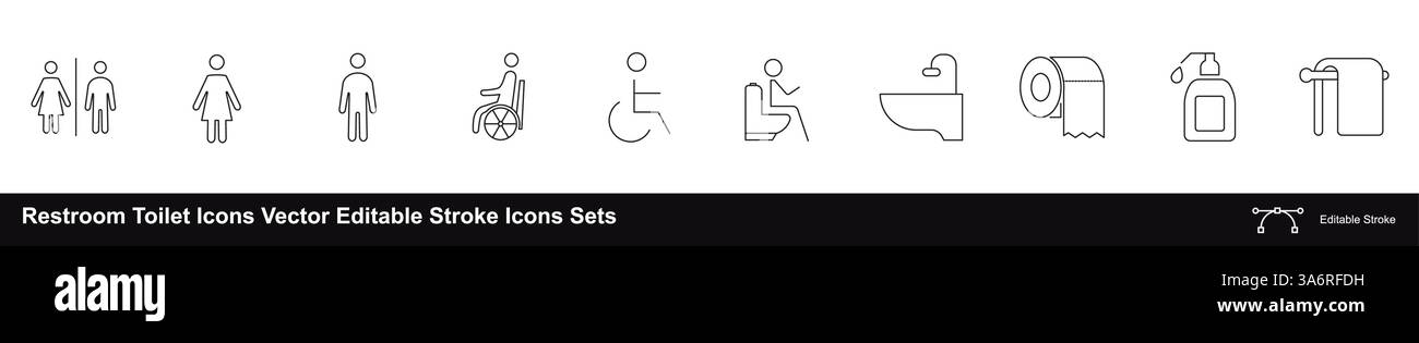 Restroom Toilet icons vector Editable Stroke Icons Sets and expandable ...