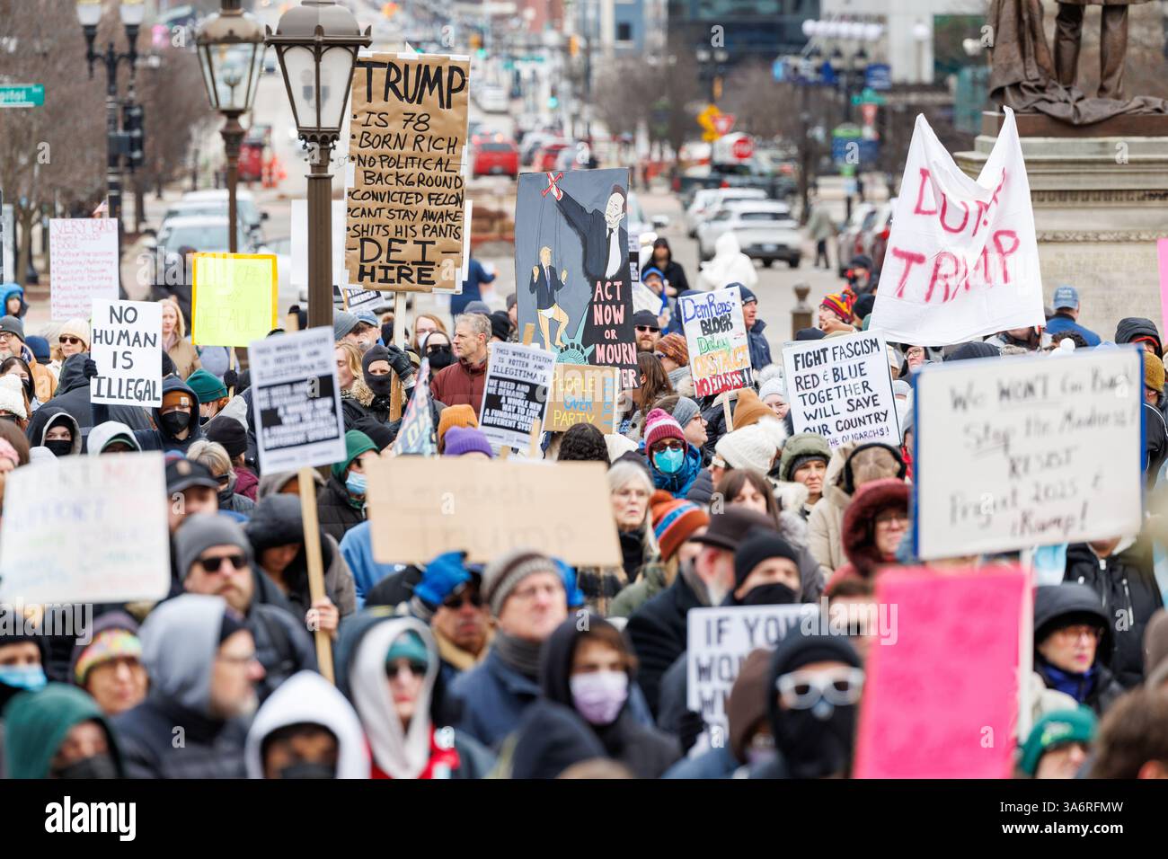 Hundreds of people gather on the steps of the Michigan State Capitol in ...