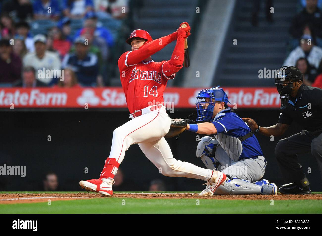 ANAHEIM, CA - MARCH 25: Los Angeles Angels catcher Logan O'Hoppe (14 ...