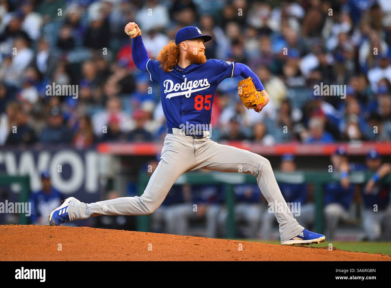 ANAHEIM, CA - MARCH 25: Los Angeles Dodgers Pitcher Dustin May (85 ...