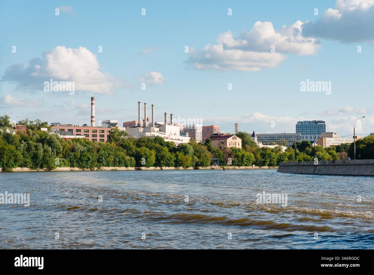 Moscow Russia - July 30 2023 - Urban riverbank featuring lush greenery ...