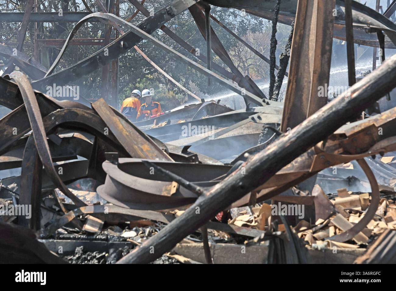 A photo shows burnt houses due to forest fire in Imabari City, Ehime ...