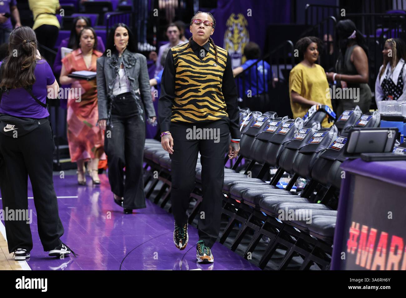 March 24, 2025: LSU assistant coach Seimone Augustus walks onto the ...