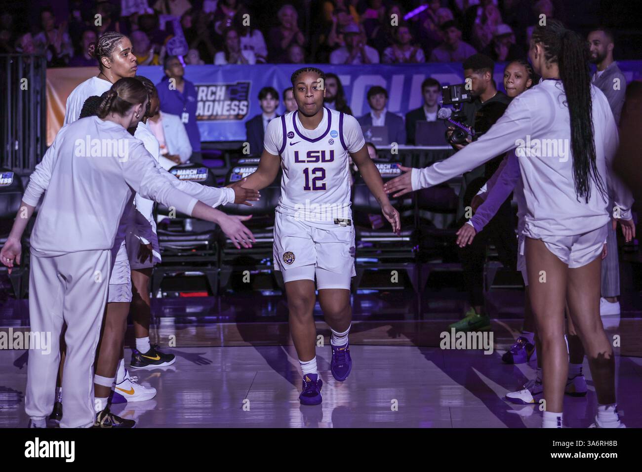 March 24, 2025: LSU's Mikaylah Williams (12) is introduced to the crowd prior to second round ...