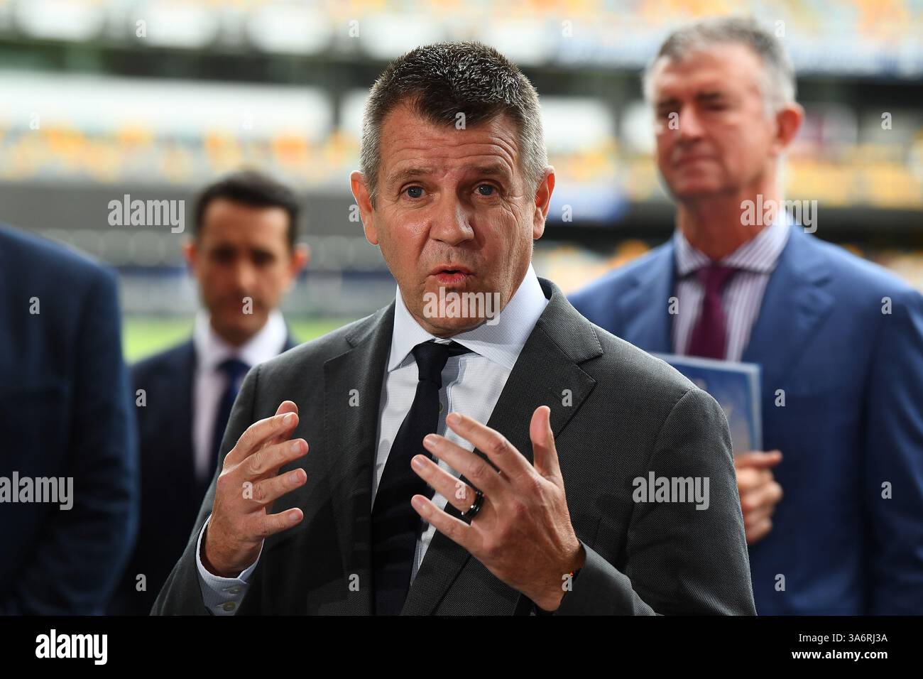 Mike Baird, Chair of Cricket Australia speaks at a news conference ...