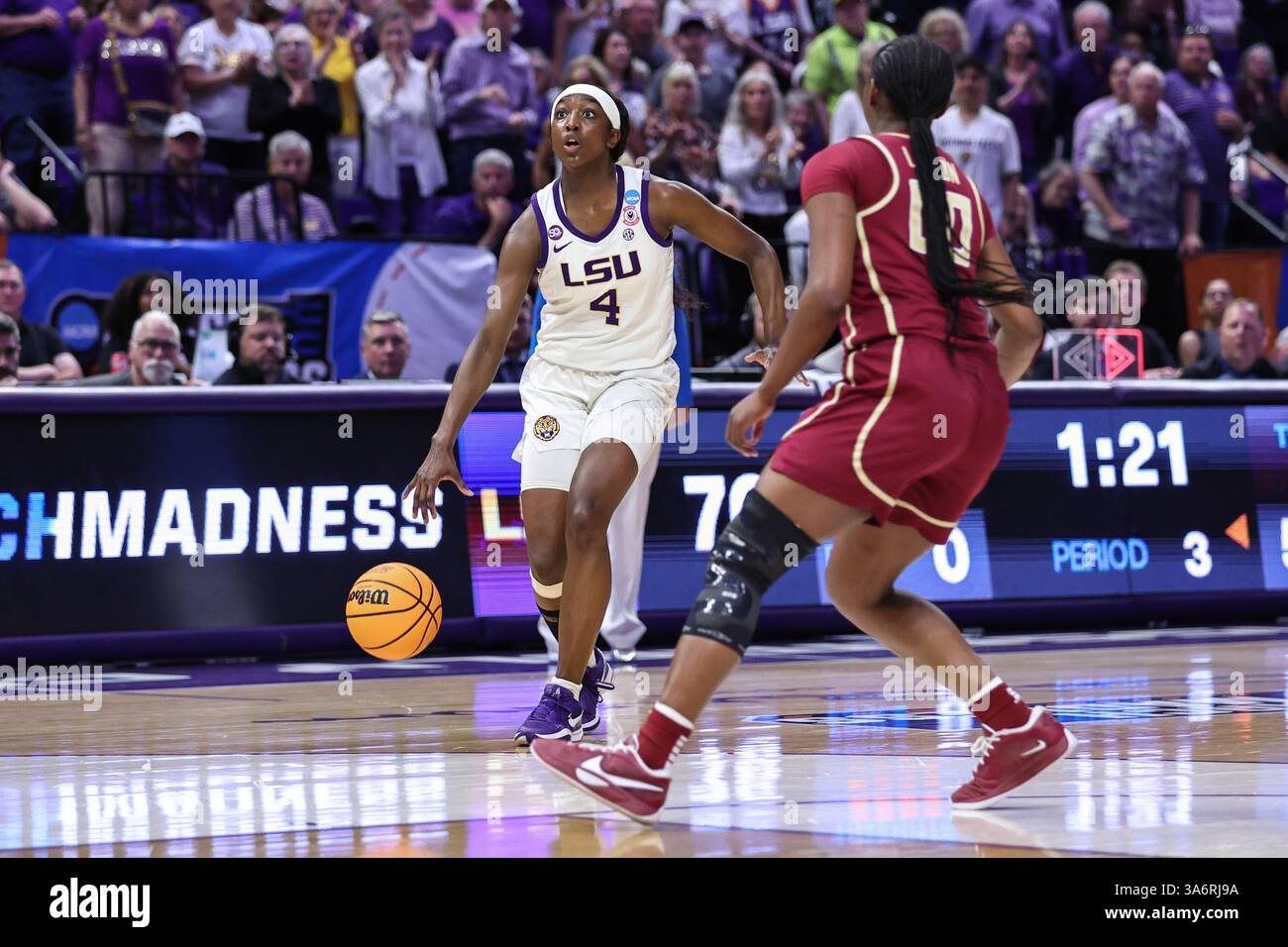March 24, 2025: LSU's FlauJae Johnson (4) tries to drive to the basket during second round ...