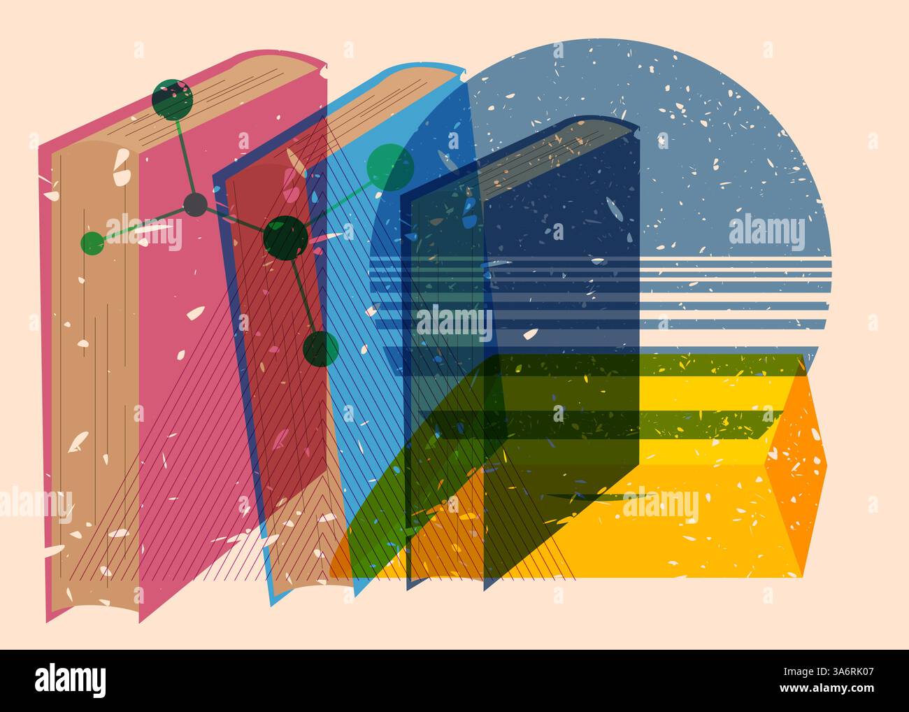 Risograph Book with geometric shapes. Objects in trendy riso graph ...