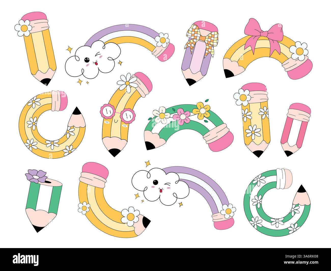 Pencil colorful icon clipart set. Multicolored pencil clipart with ...