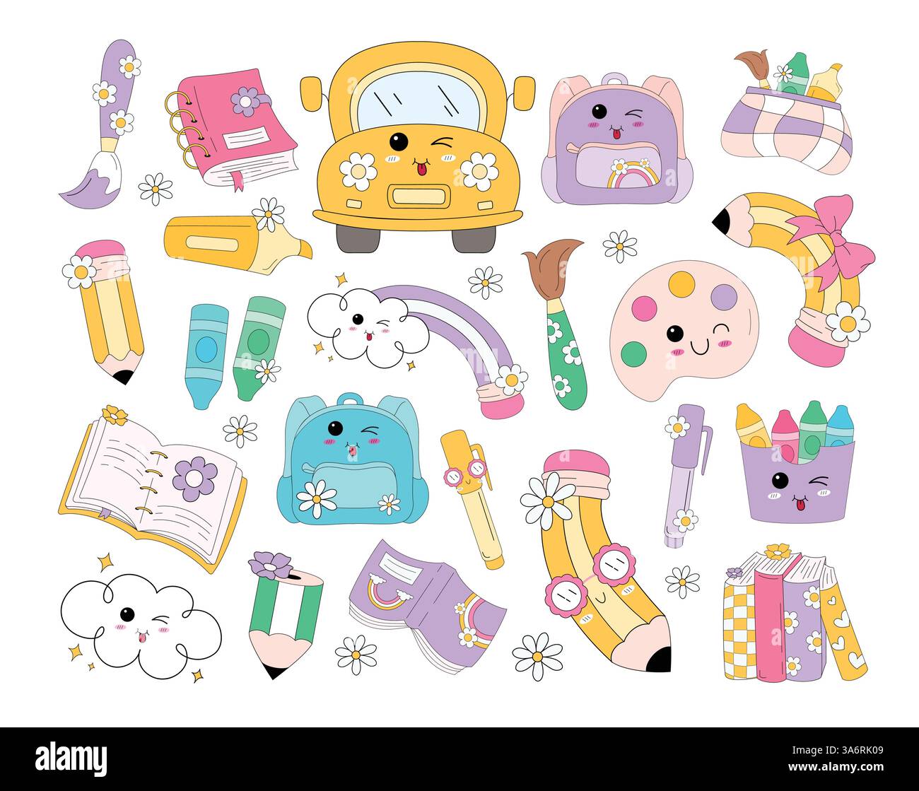 School elements clipart set. Back to school colorful drawing icon ...