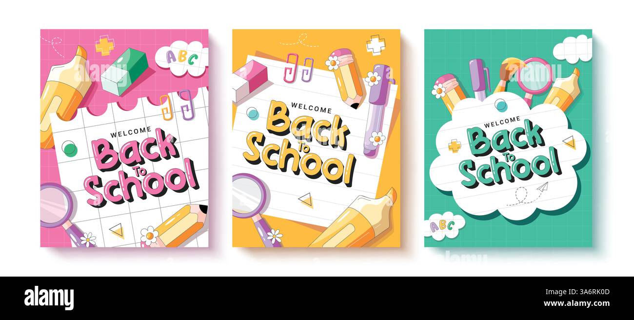 Welcome back to school clipart poster set design. Back to school ...