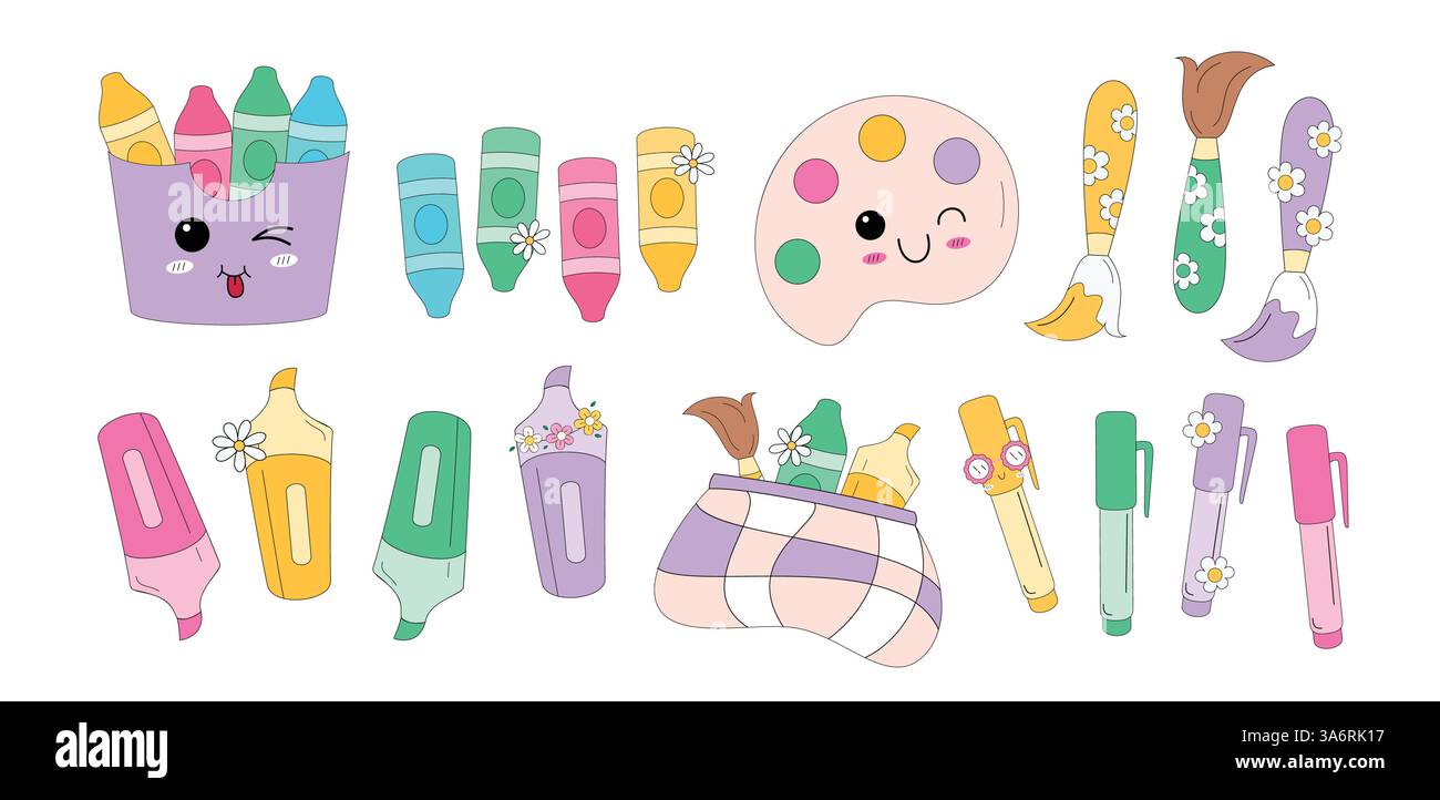 Crayons colorful clipart set. School multicolored drawing elements clip ...