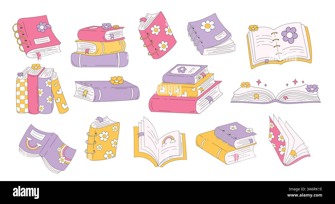 Books colorful drawing clipart set. School textbook icon elements clip ...