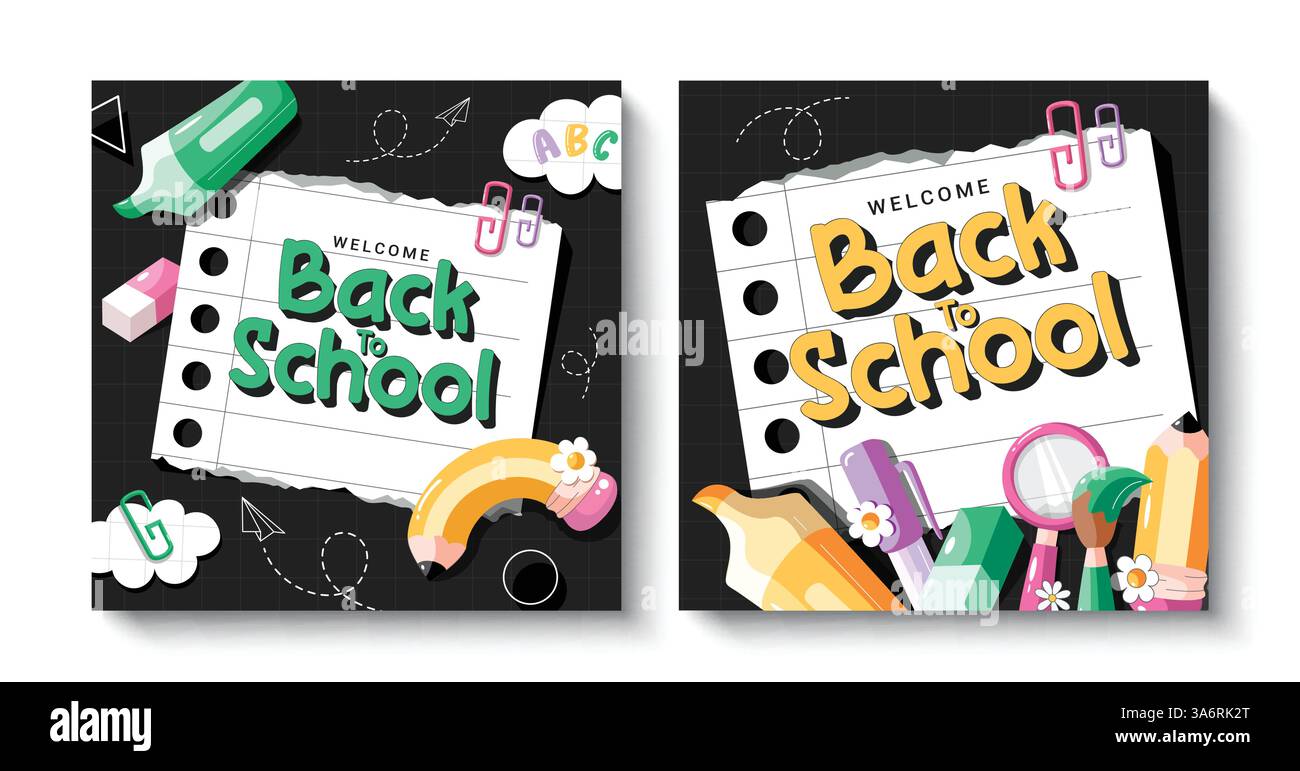 Back to school clipart poster set design. Welcome back to school ...