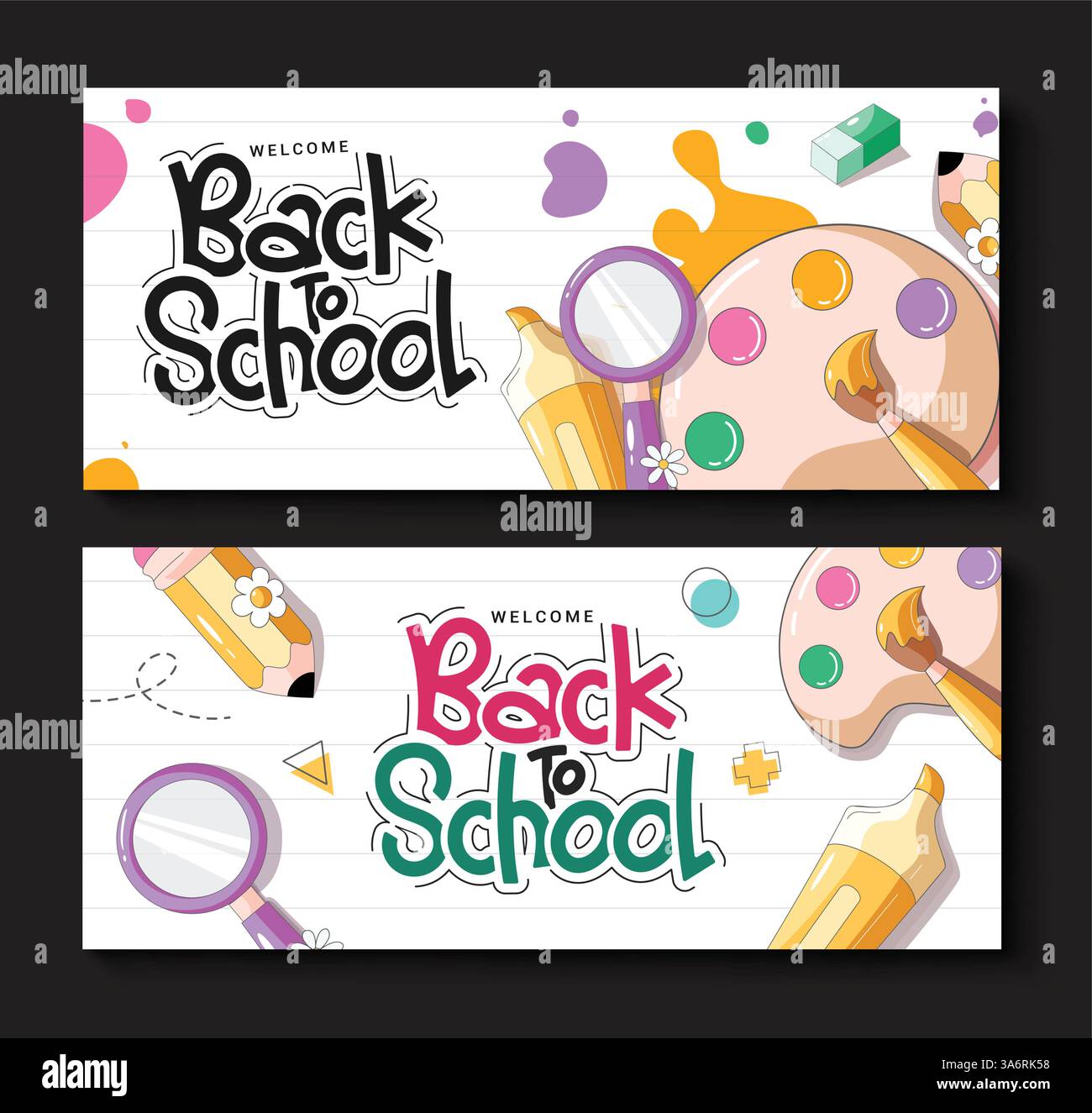 Back to school clipart banner set design. Welcome back to school ...
