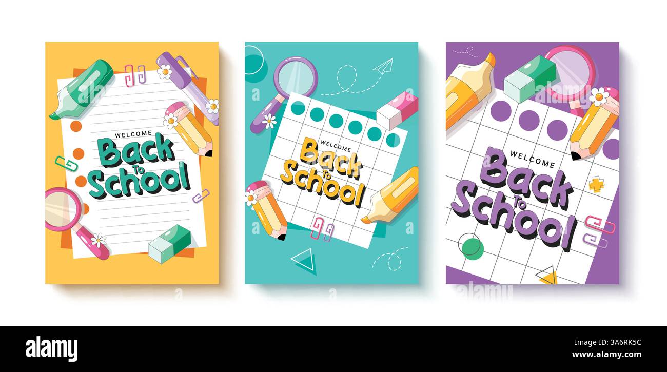 Welcome back to school clipart poster set design. Back to school ...