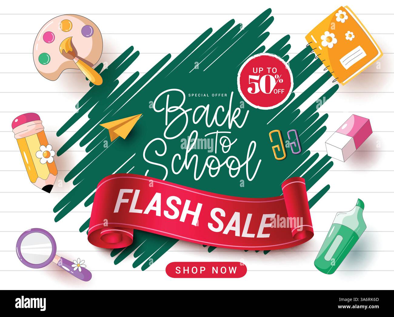 Back to school flash sale clipart banner design. School special offer ...